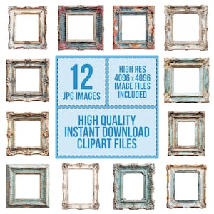 Vintage Picture Frame Clip Art, 12x Ornate Frame Clipart Set, Antique ...