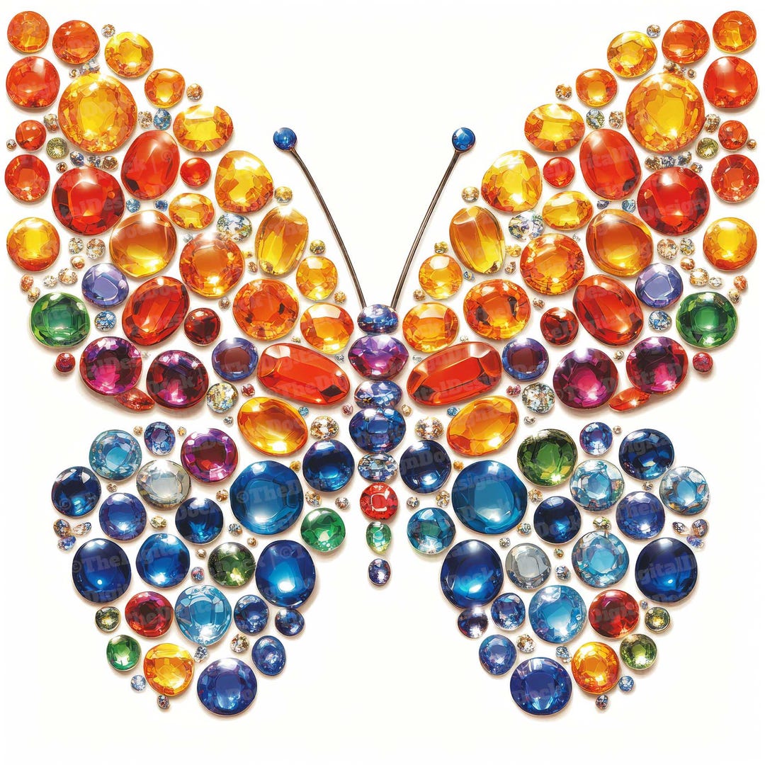 Jewel Butterfly Clip Art, 12x Rainbow Gem Clipart Set, Printable ...