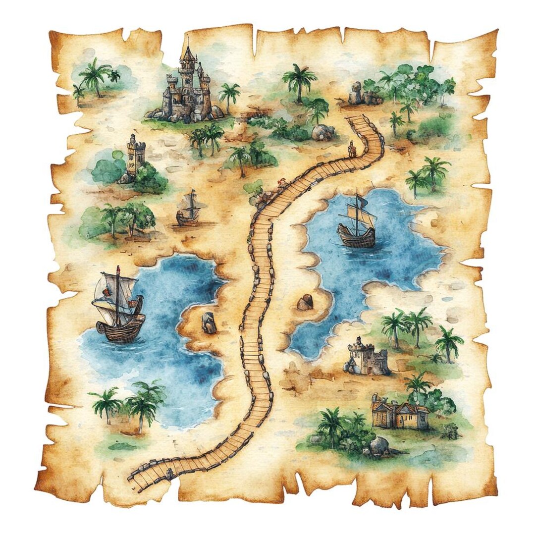 12x Pirate Map PNG Clipart, Treasure Island Clip Art Set, Printable ...