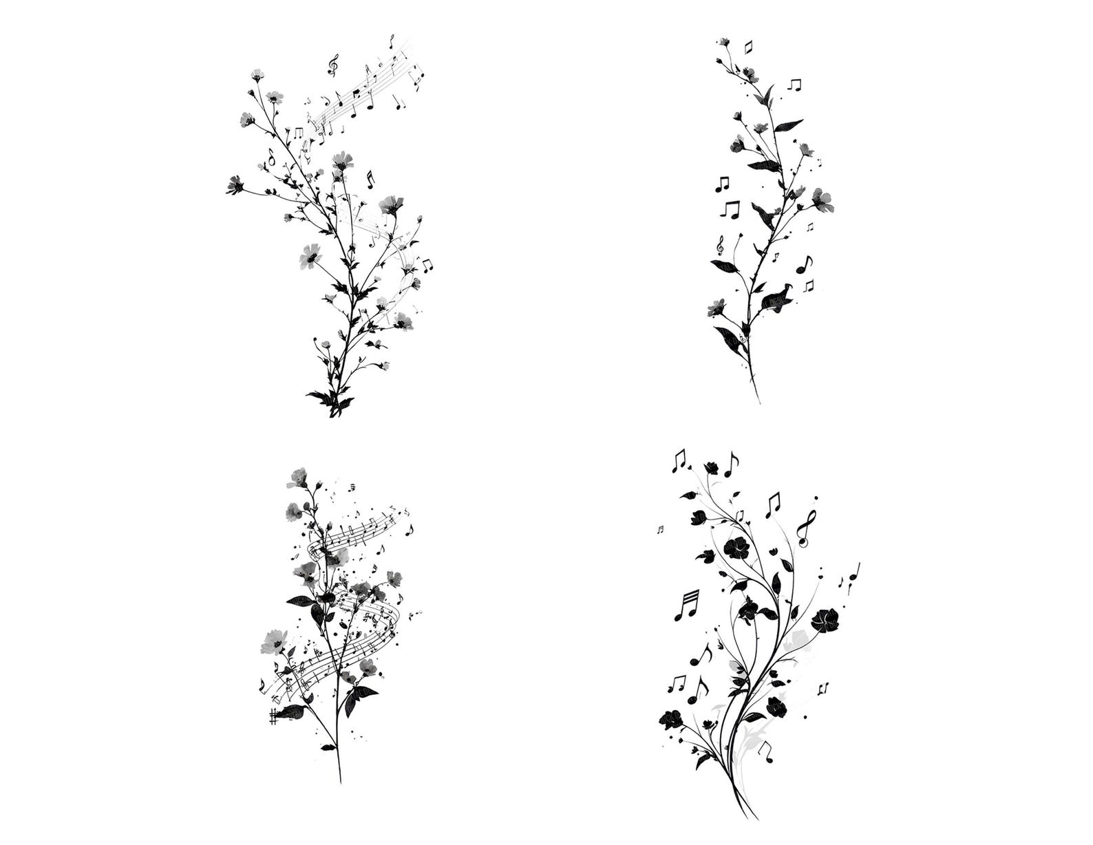 Music Note Flower PNG Clipart, 12x Wildflower Music Art Set, Printable ...