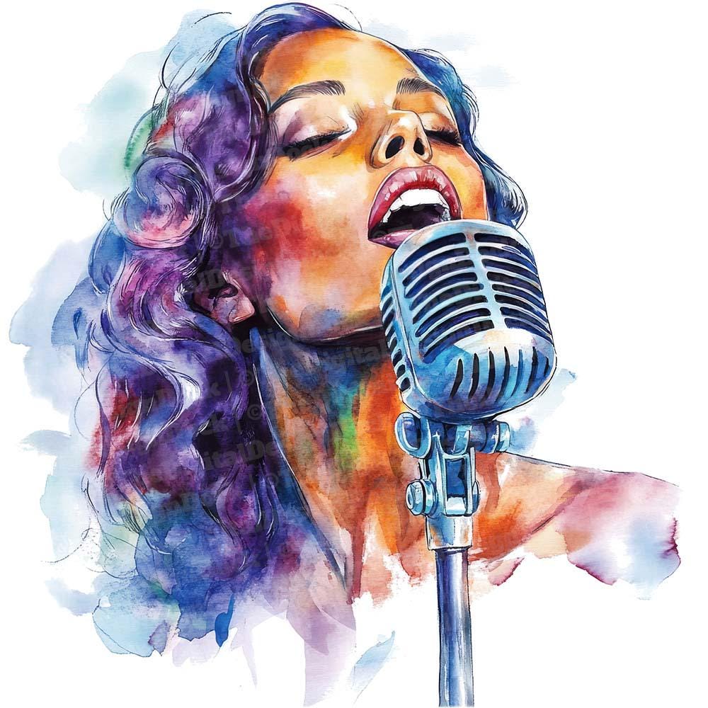 Singer Clip Art, 12x Watercolor Woman Singing Clipart Set, Printable ...