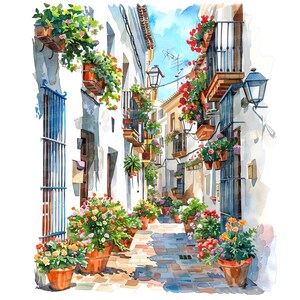12x Spanish Street Clipart, Floral Street, JPG Clipart, Printable ...