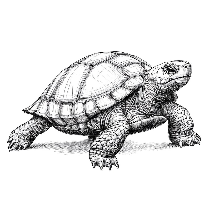 12 Tortoise Clip Art Pngs, Detailed Line Art Tortoise Sketch, Printable ...