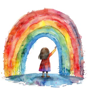 Girl With Rainbow Clipart, 12 Jpgs, Watercolor Rainbow Art Clipart ...