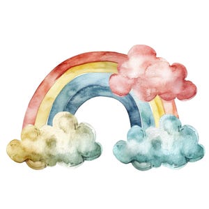 12 Rainbow and Clouds Clipart, Cute Watercolor Clipart, Printable ...