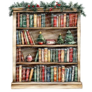 Christmas Bookshelf Clip Art, 12x Vintage Holiday Books Clipart Set ...