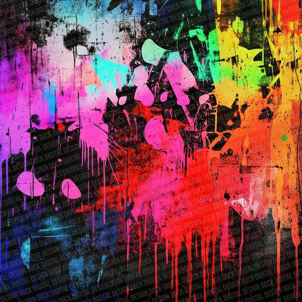 12x Neon Graffiti Splatter Junk Journal Paper, Urban Digital Paper Pack ...