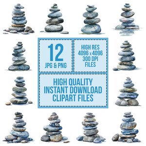 Zen Stones PNG Clipart, 12x Stacked Rock Clip Art Set, Printable ...