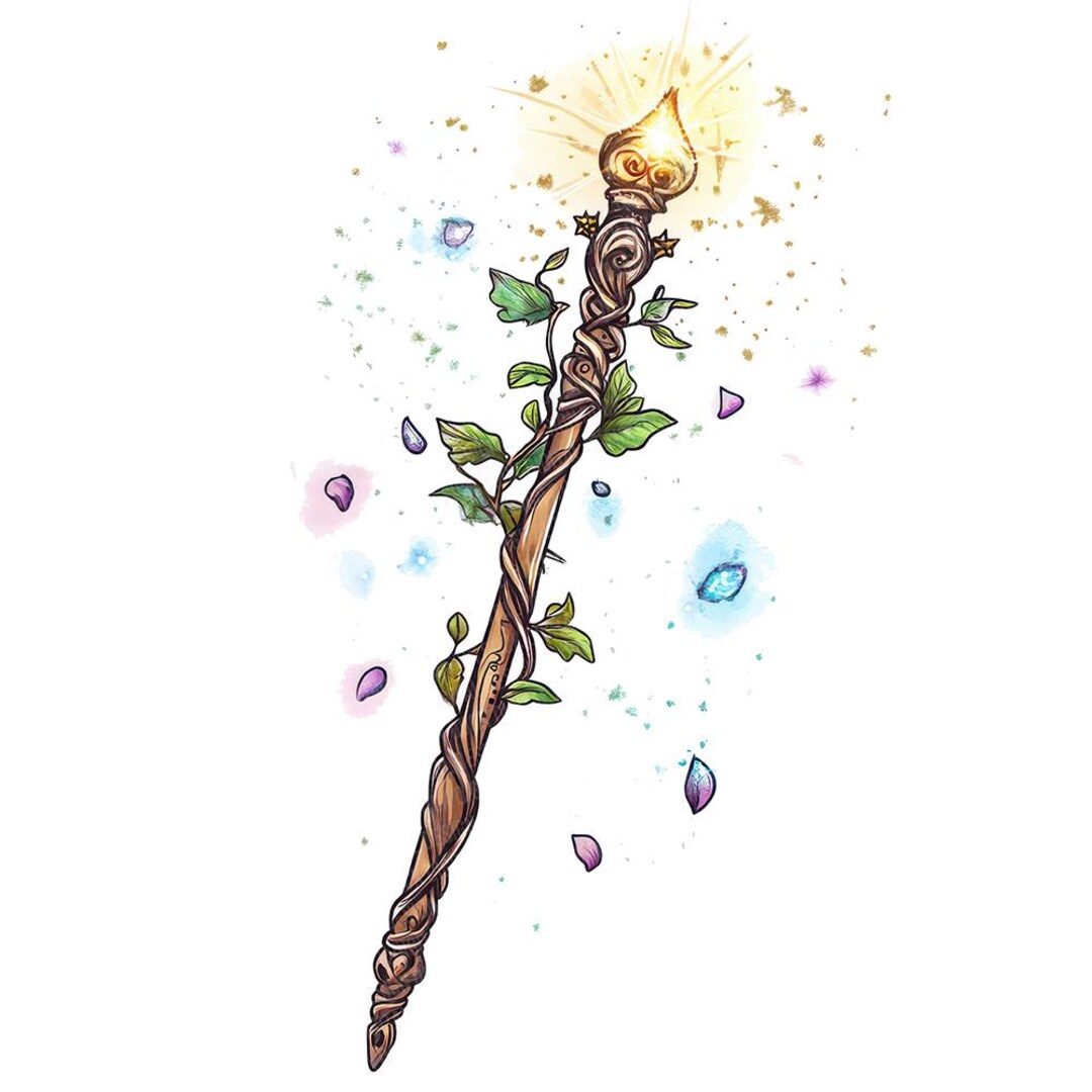 Magic Wand PNG Clipart, 12x Floral Witch Wand Clip Art Set, Printable ...