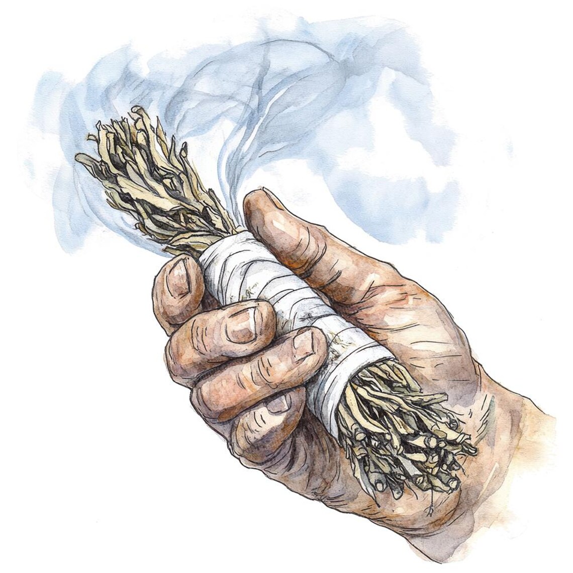 12x Smudge Stick Clipart, Hand Holding Sage Bundle, Watercolor Clip Art ...
