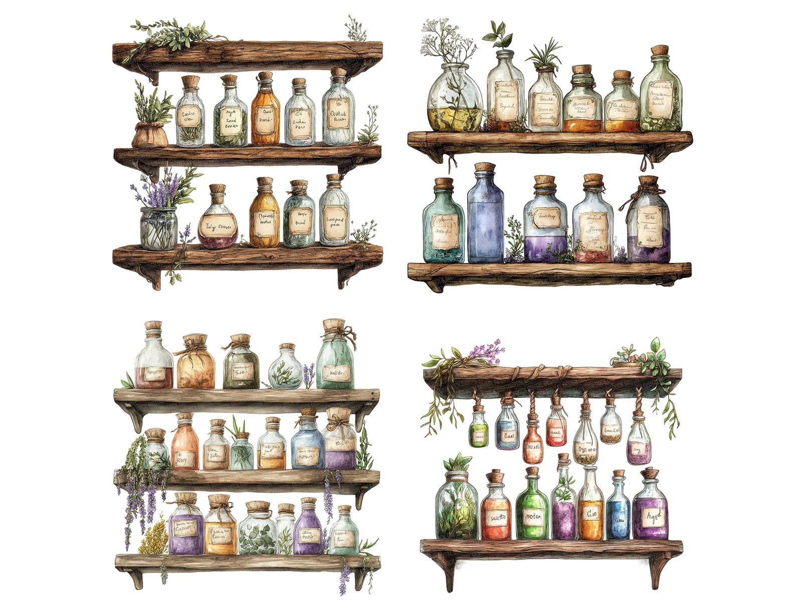 12x Apothecary Potion Shelf PNG Clipart, Witch Bottles Clip Art Set ...
