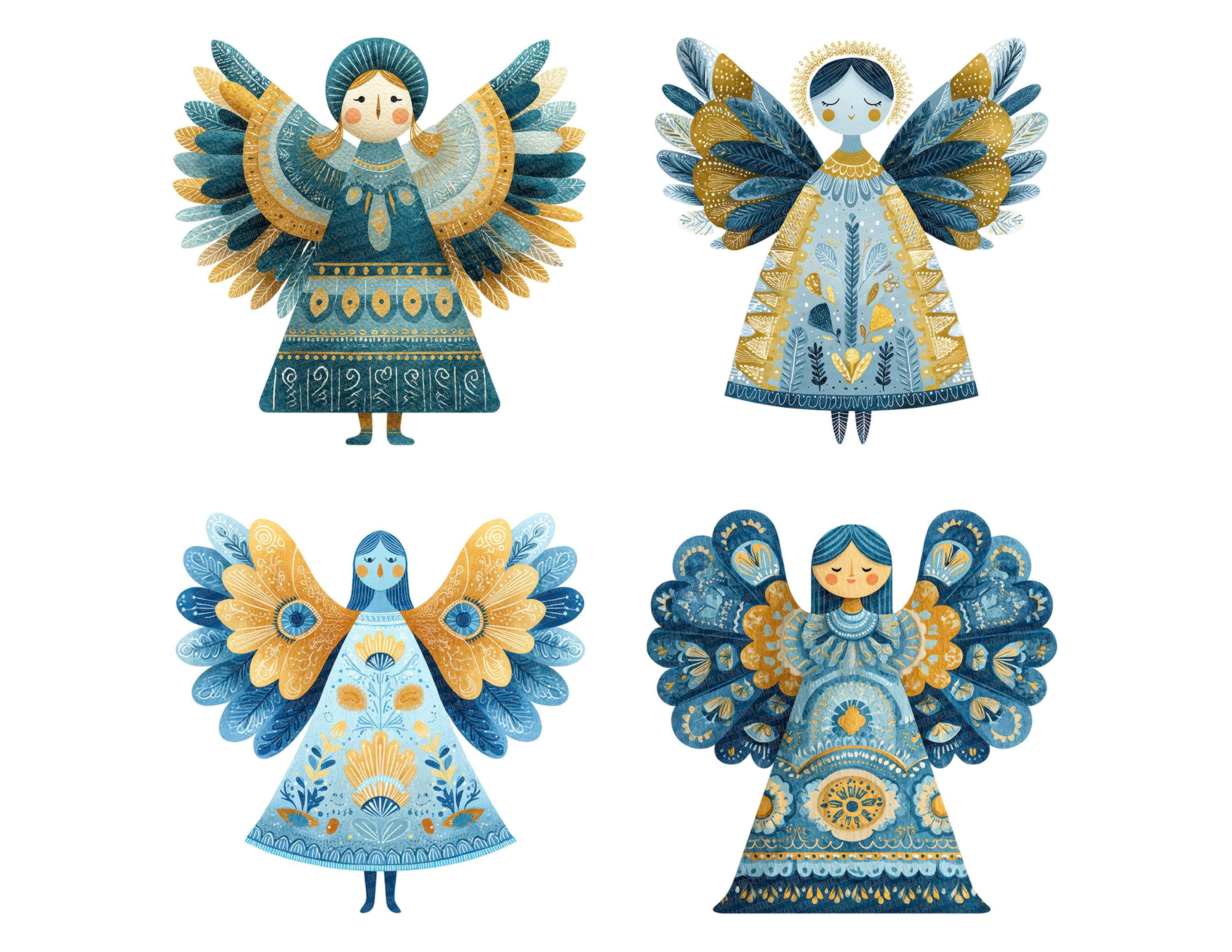 Folk Art Angel PNG Clipart, 12x Christmas Angels Clip Art Set ...