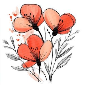 Bright Coral Flower PNG Clip Art, 12x Watercolor Coral Floral Clipart ...