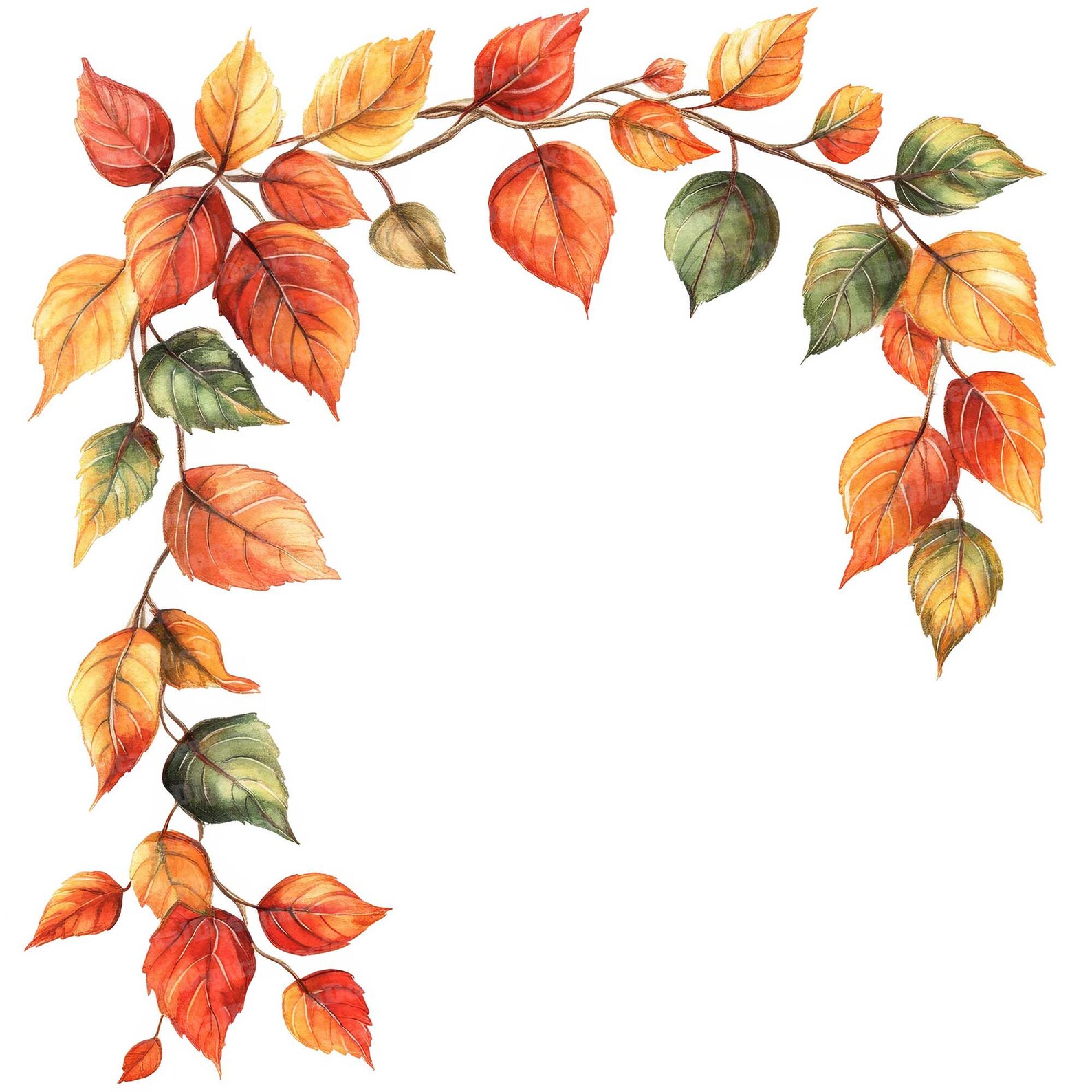 12 Fall Leaves Border Clipart, Watercolor Autumn Illustration ...