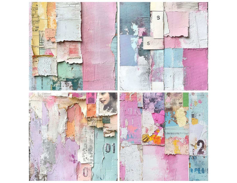 12x Pastel Collage Layers Junk Journal Paper Mixed Media Digital Paper ...