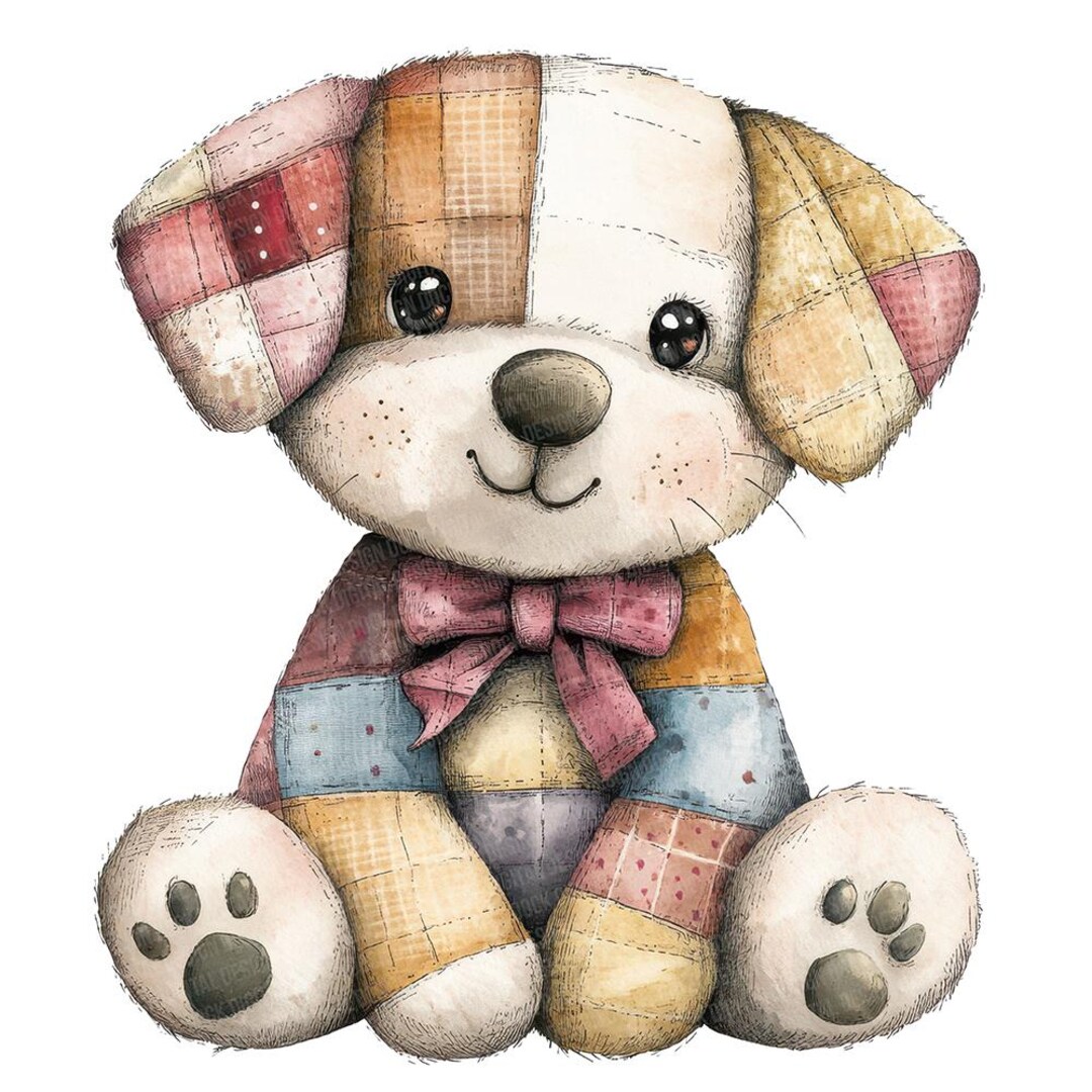 Patchwork Dog PNG Clip Art, 12x Fabric Teddy Puppy Clipart PNG Set ...
