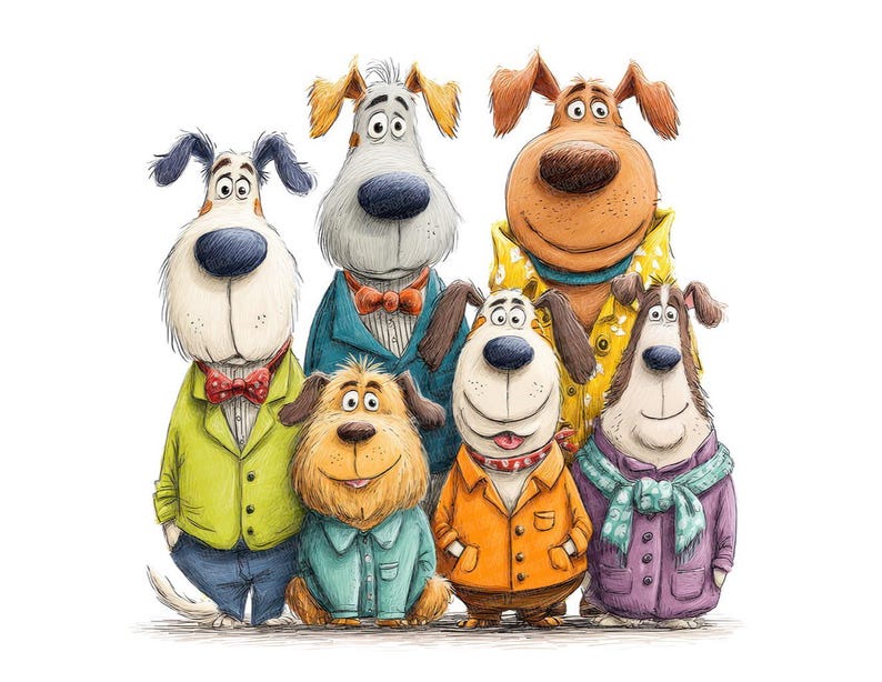 Dog Line up PNG Clip Art, 12x Funny Dogs Clipart Set, Printable ...