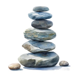 Stacked Stones Clipart, 12 Jpgs, Watercolor Zen Rocks Clipart ...