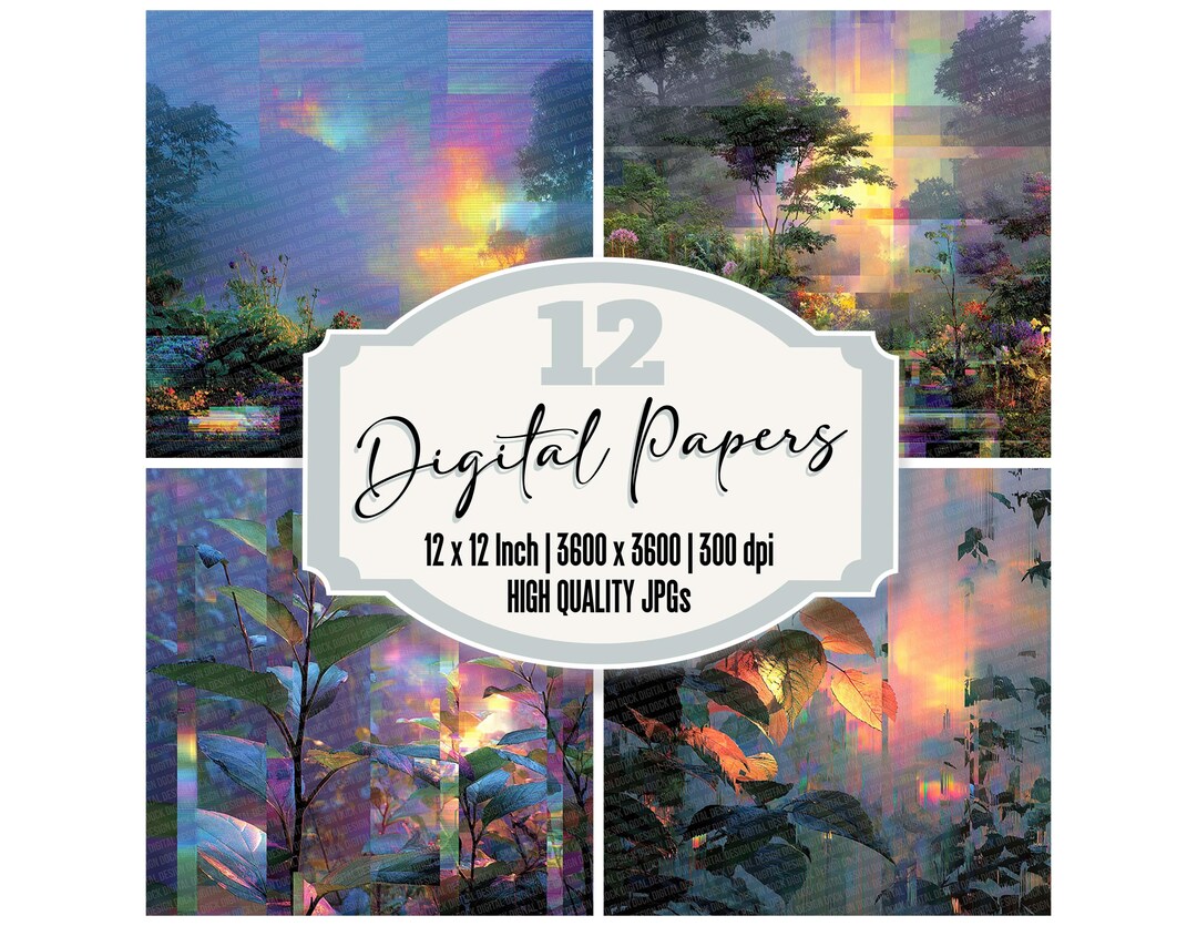 12x Jungle Botanical Glitch Digital Paper Pack Holographic Nature ...