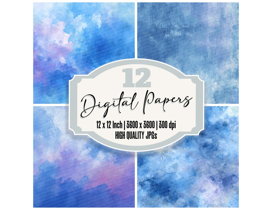 12x Watercolor Junk Journal Paper Cornflower Digital Paper Pack ...
