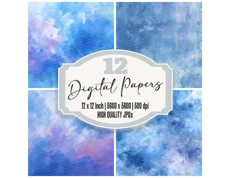 12x Watercolor Junk Journal Paper Cornflower Digital Paper Pack ...