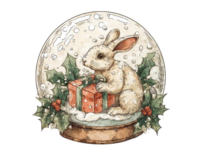 12x Snow Globe PNG Clipart, Retro Bunny Christmas Clip Art Set ...