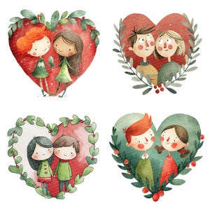 Christmas Couple Clipart, 12x Holiday Love Clip Art Set, Printable ...