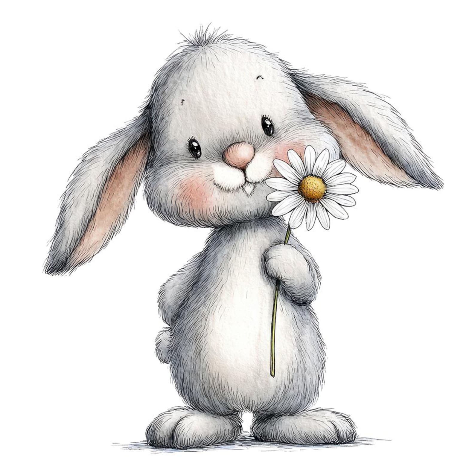 Rabbit PNG Clipart, 12 Daisy Bunny Clip Art Set, Printable Watercolor ...