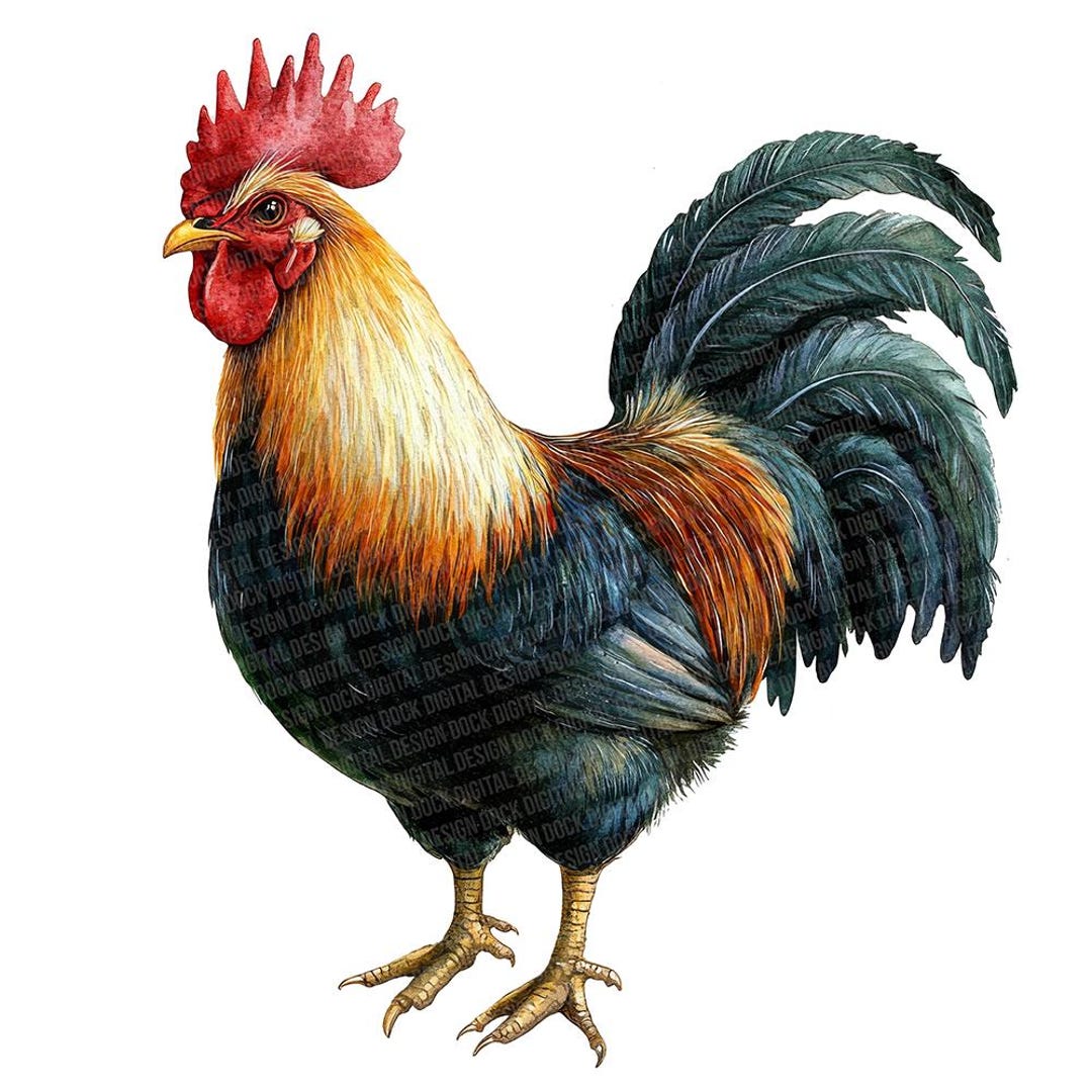 Rooster PNG Clipart, 12x Watercolor Farm Animal Clip Art Set, Printable ...