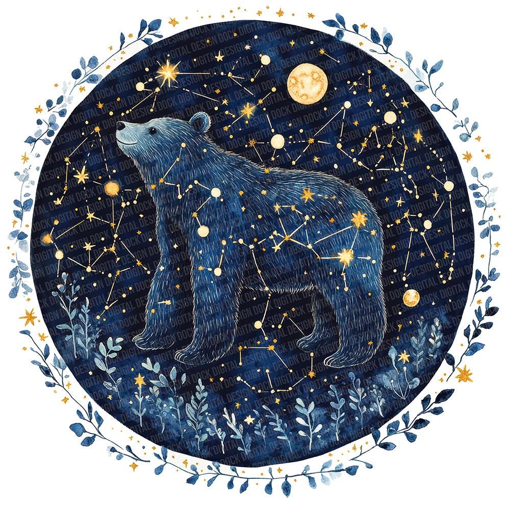 12x Celestial Bear PNG Clipart, Constellation Animal Clip Art Set, Star ...