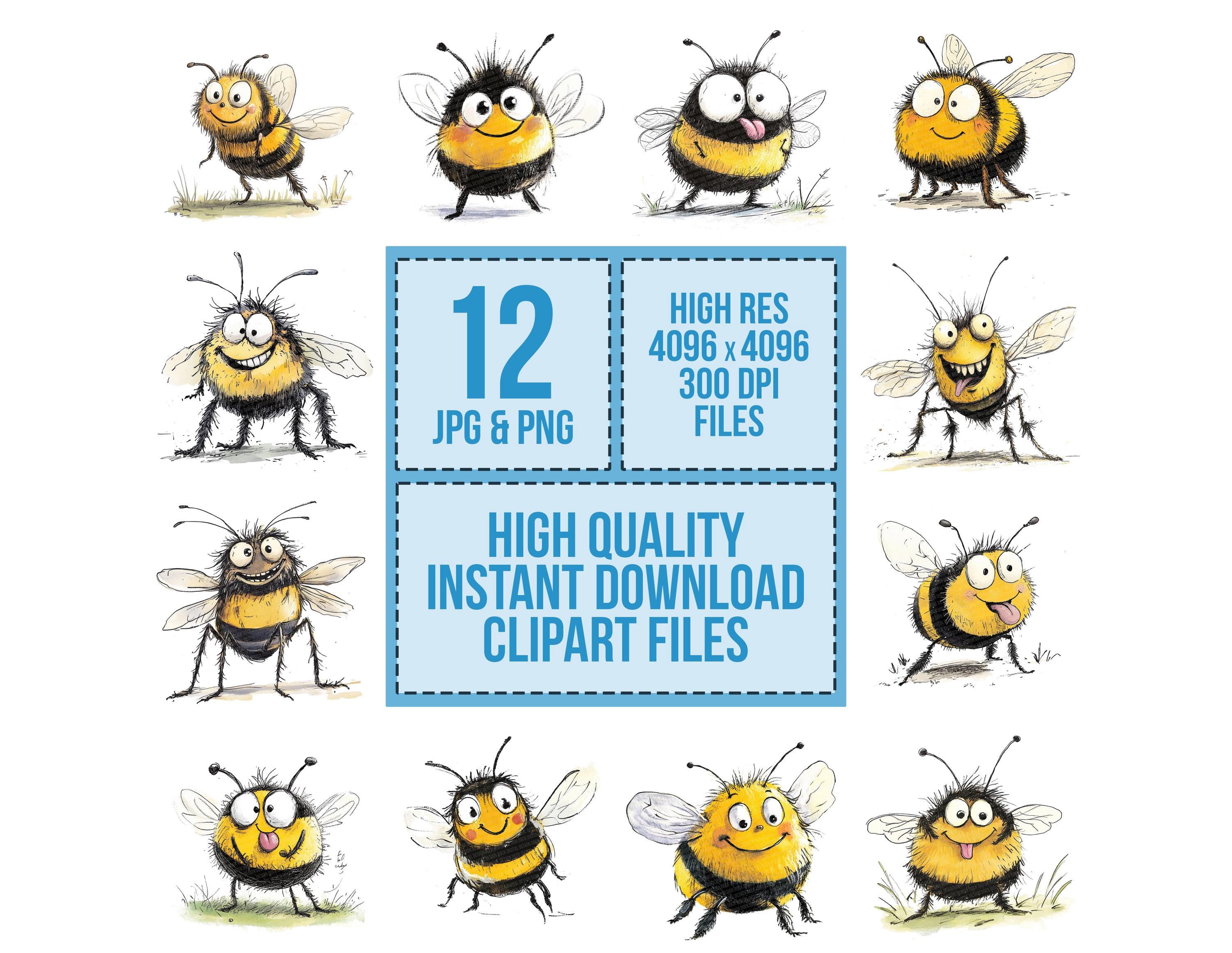 Cartoon Bee PNG Clipart, 12x Funny Bumblebee Clip Art Set, Printable ...
