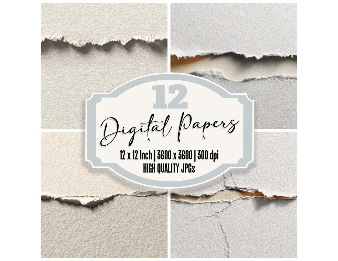 12x Ripped Paper Edge Digital Paper Pack Handmade Texture Junk Journal ...