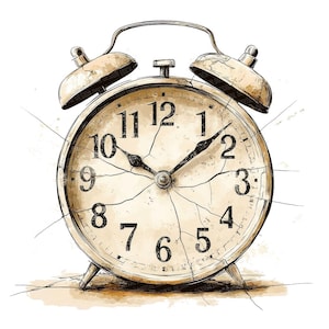 Vintage Alarm Clock PNG Clipart, 12x Rustic Timepiece Clip Art Set ...