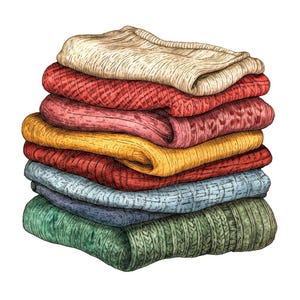 Folded Cozy Sweaters PNG Clipart, 12x Pile of Jumpers Clip Art Set ...
