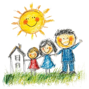 12x Family Drawing Clipart, Children Crayon Art, High Quality Jpgs ...