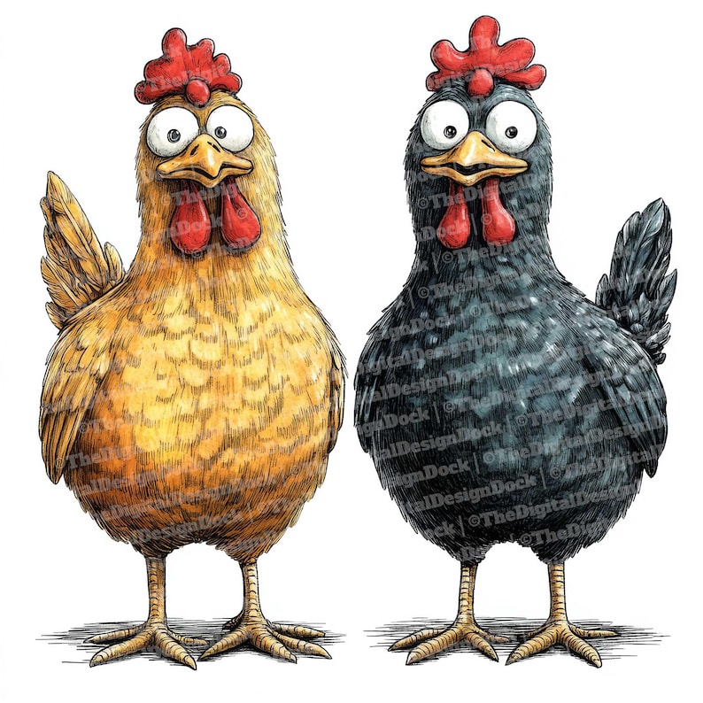 12 Funny Chicken Clip Art, Watercolor Quirky Chicken Friends ...