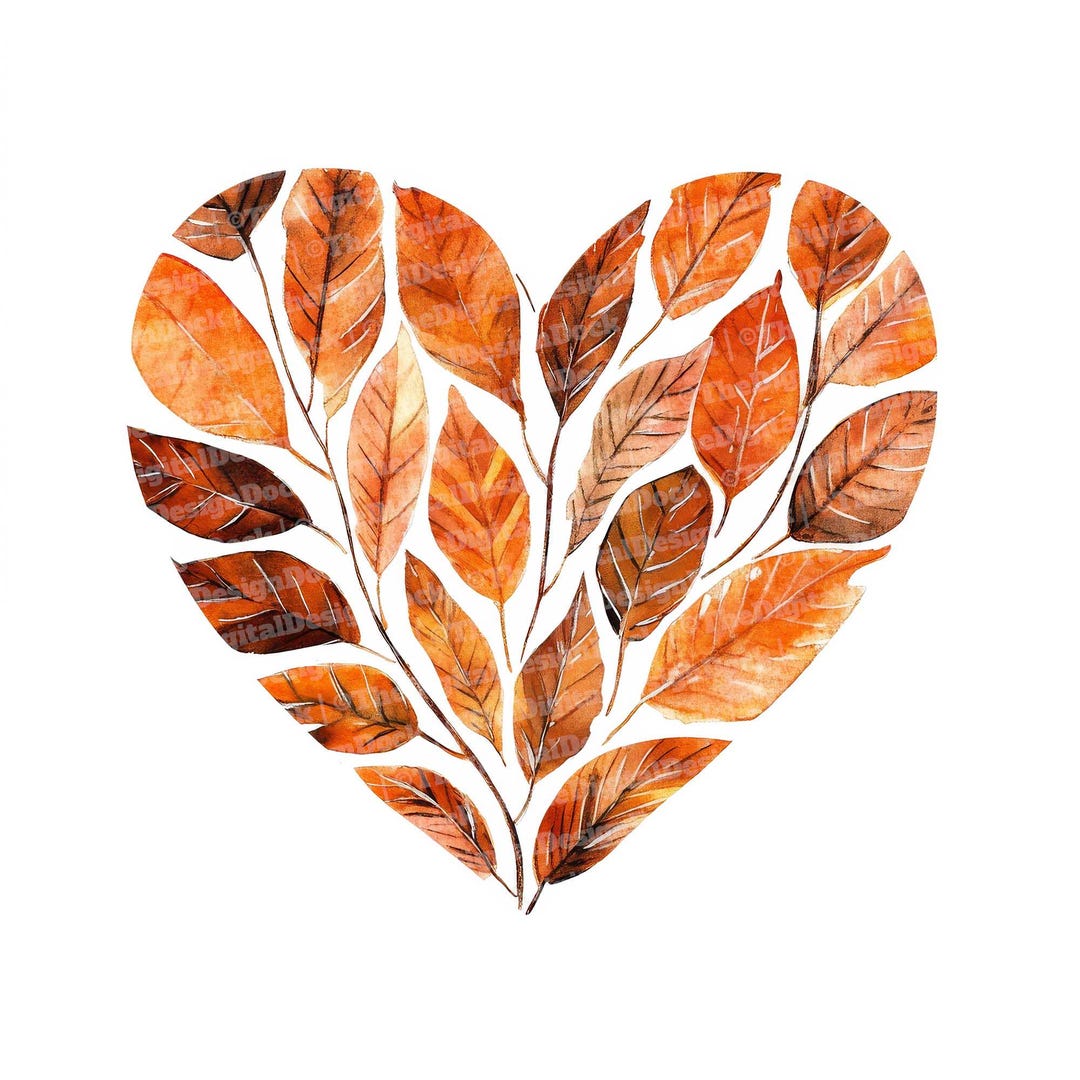 Heart Shape Autumn Leaves Clip Art, 12x Fall Clipart Set, Printable ...