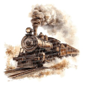 Vintage Steam Train Clip Art, 12x Watercolor Train Clipart Set ...