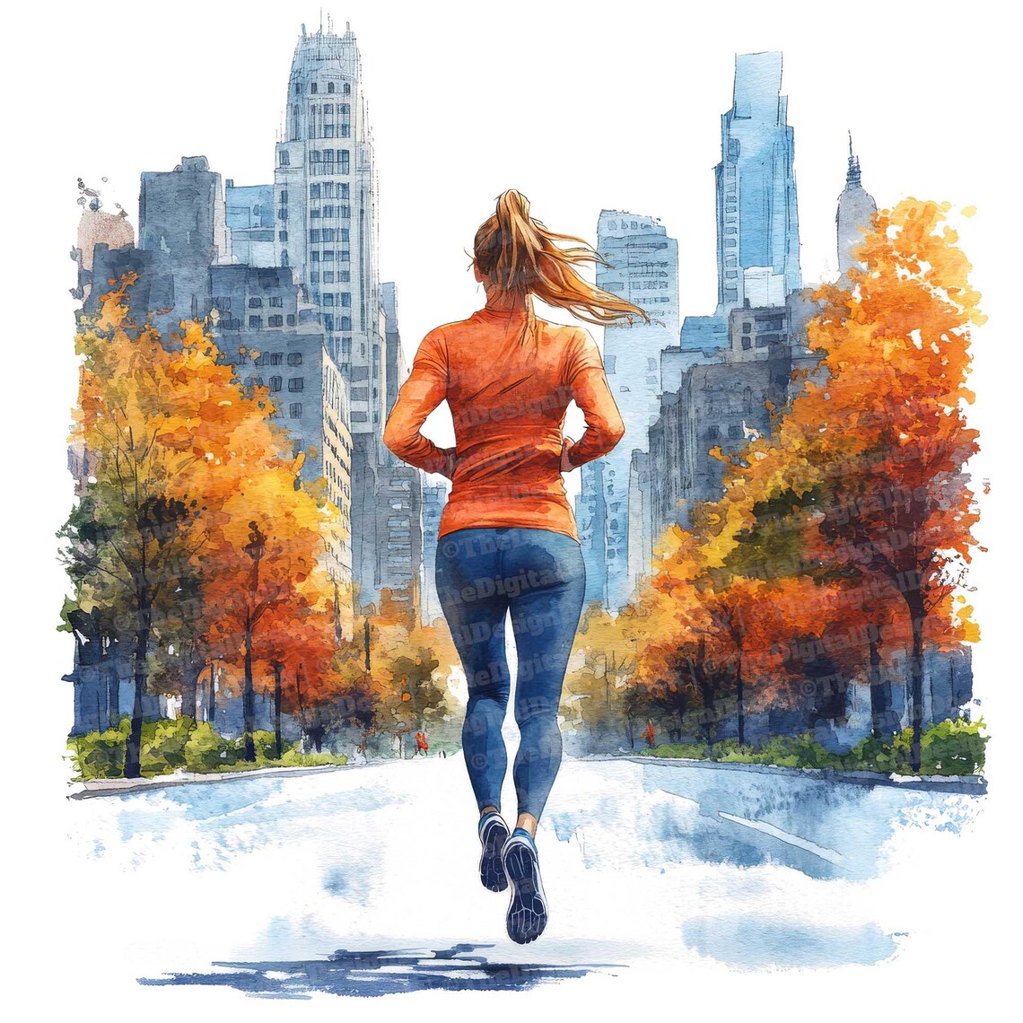 Woman Running Clipart, Watercolor Jogger, Printable Fitness Clipart ...