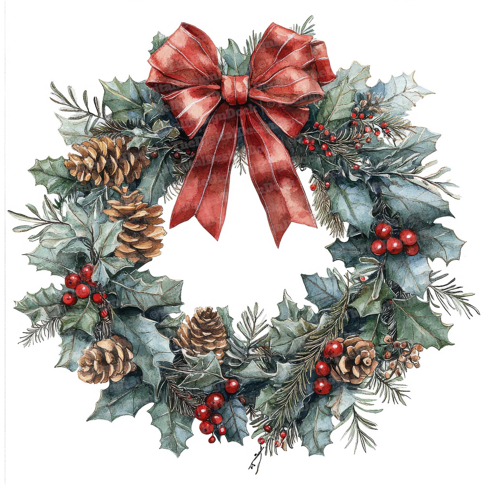 Christmas Wreath Clip Art, 12x Pinecone Wreath Clipart Set, Printable ...