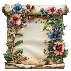 12x Floral Paper Scroll Clipart, Vintage Clipart, Printable Watercolor ...