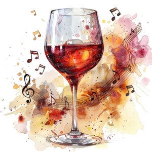 12x Wine Glass With Music Notes Clipart, Musical Clipart, Printable ...