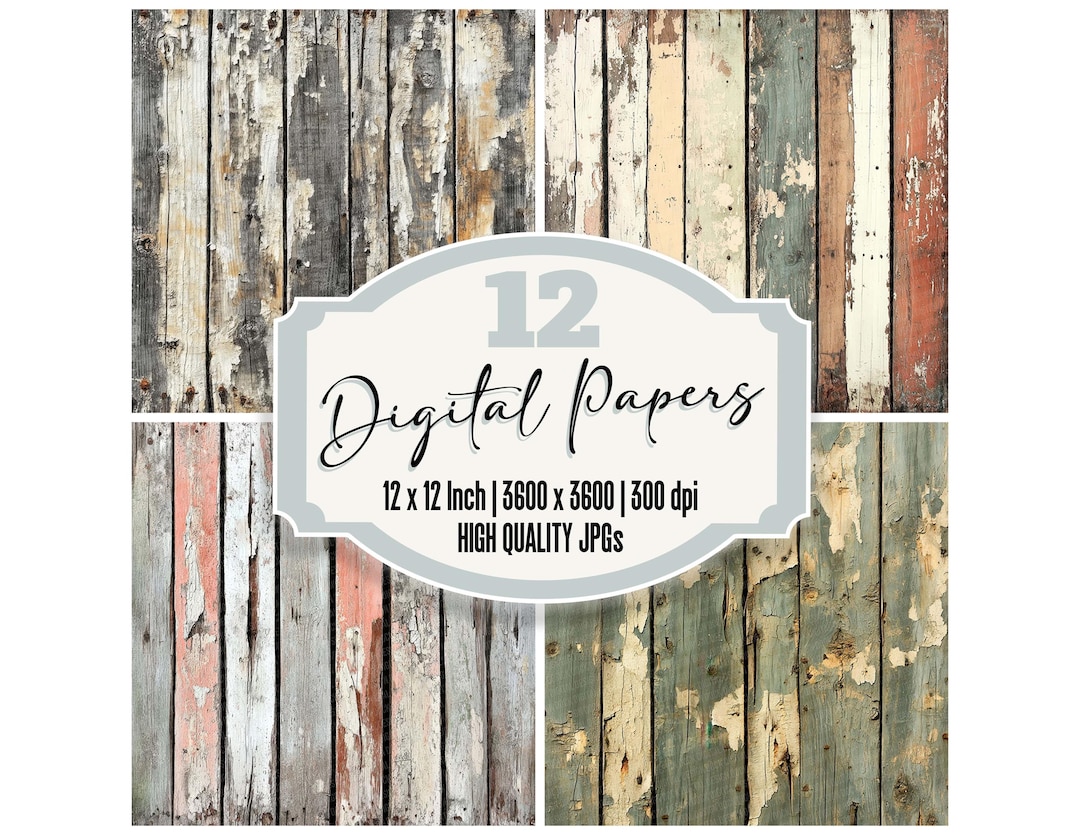12x Distressed Wood Digital Paper Pack, Vintage Junk Journal Paper ...
