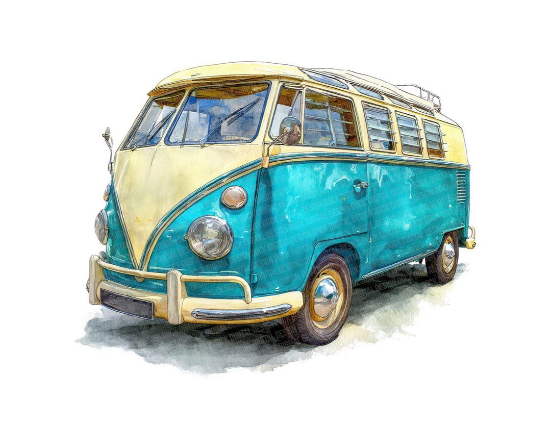 12x Camper Van PNG Clipart, Watercolor Vintage Van Clip Art Set ...
