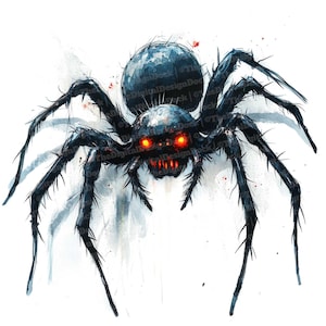 12 Scary Spider Clipart, Watercolor Creepy Spider Art, Halloween Horror ...