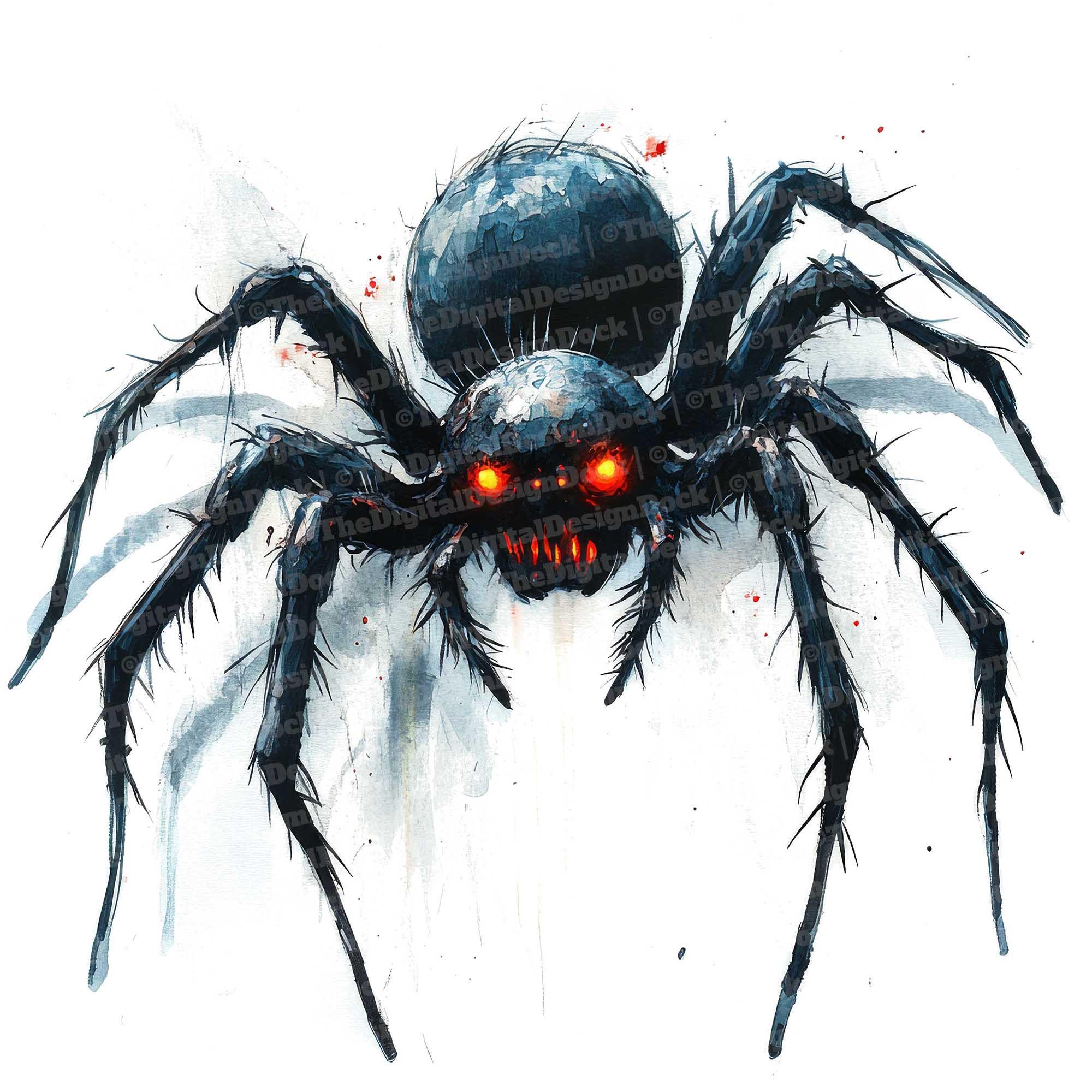 12 Scary Spider Clipart, Watercolor Creepy Spider Art, Halloween Horror ...