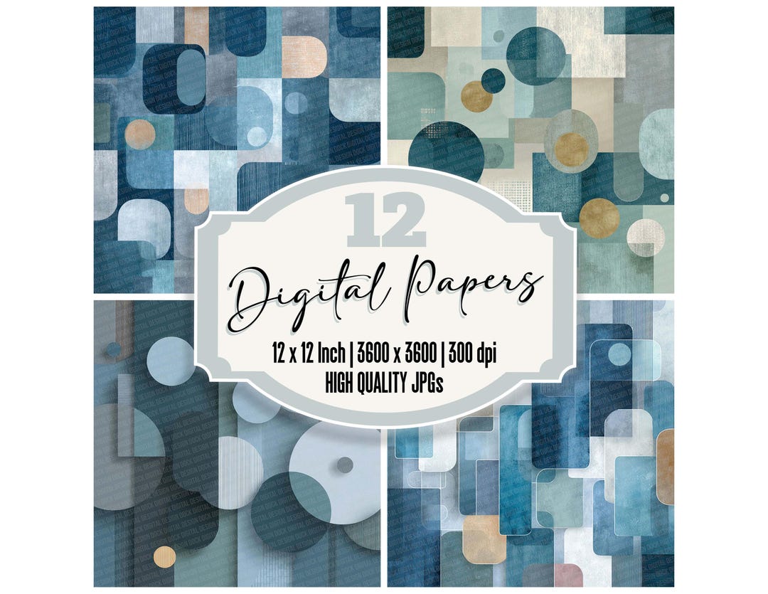 12x Slate Blue Junk Journal Paper Grey Abstract Digital Paper Pack ...