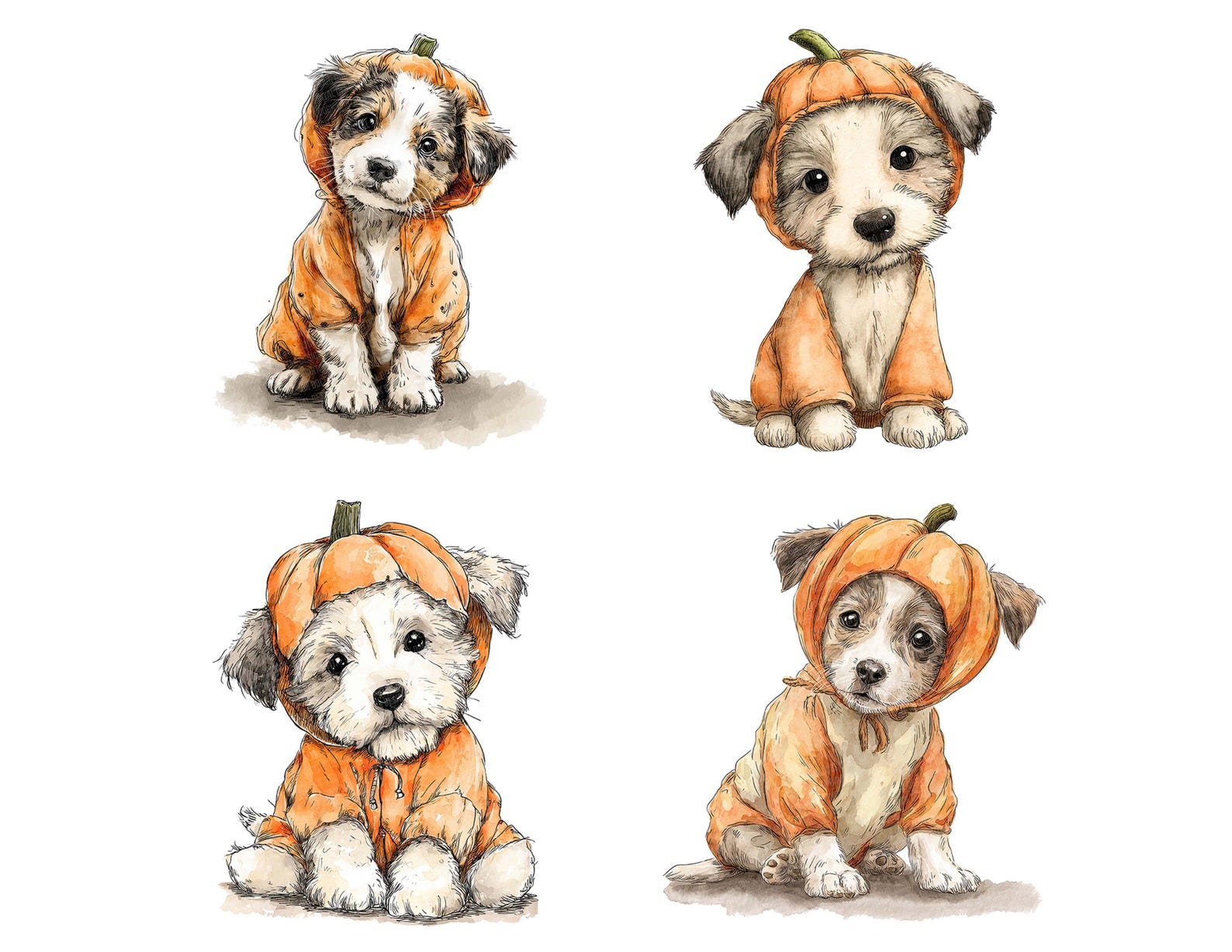 Halloween Puppy Pumpkin PNG Clipart, 12 Watercolor Dog Clip Art Set ...