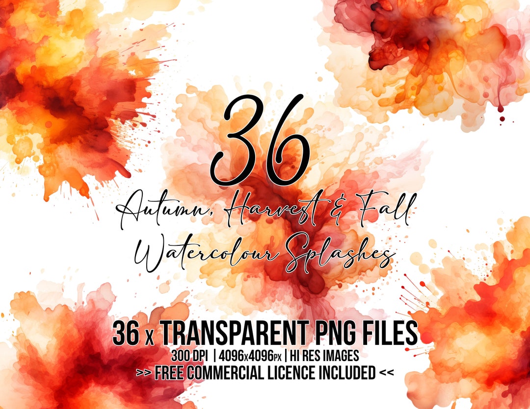 Autumn Fall Watercolor Splash Clipart, 36 Pngs, Transparent Png ...