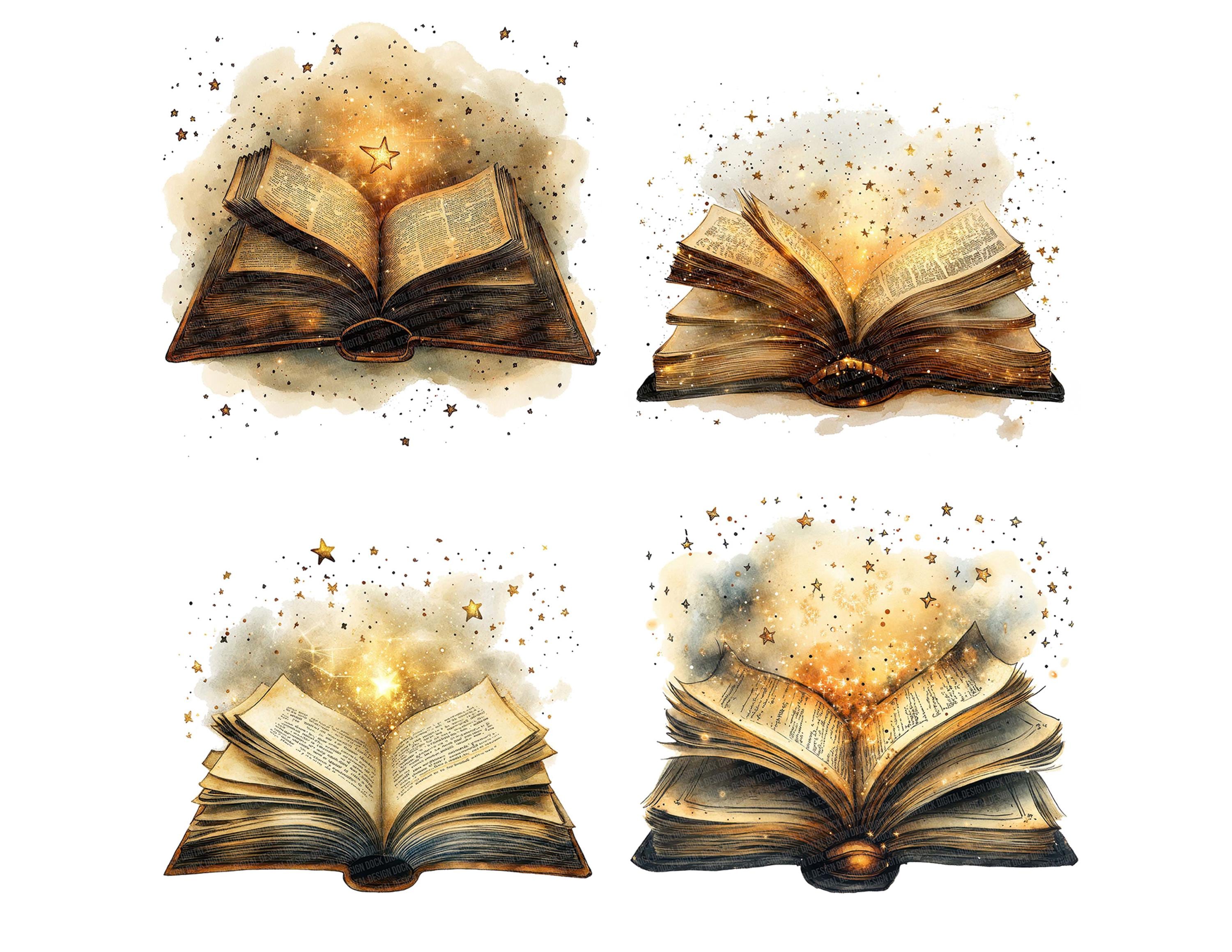 Magical Book PNG Clipart, 12x Fantasy Open Book Clip Art Set, Printable ...